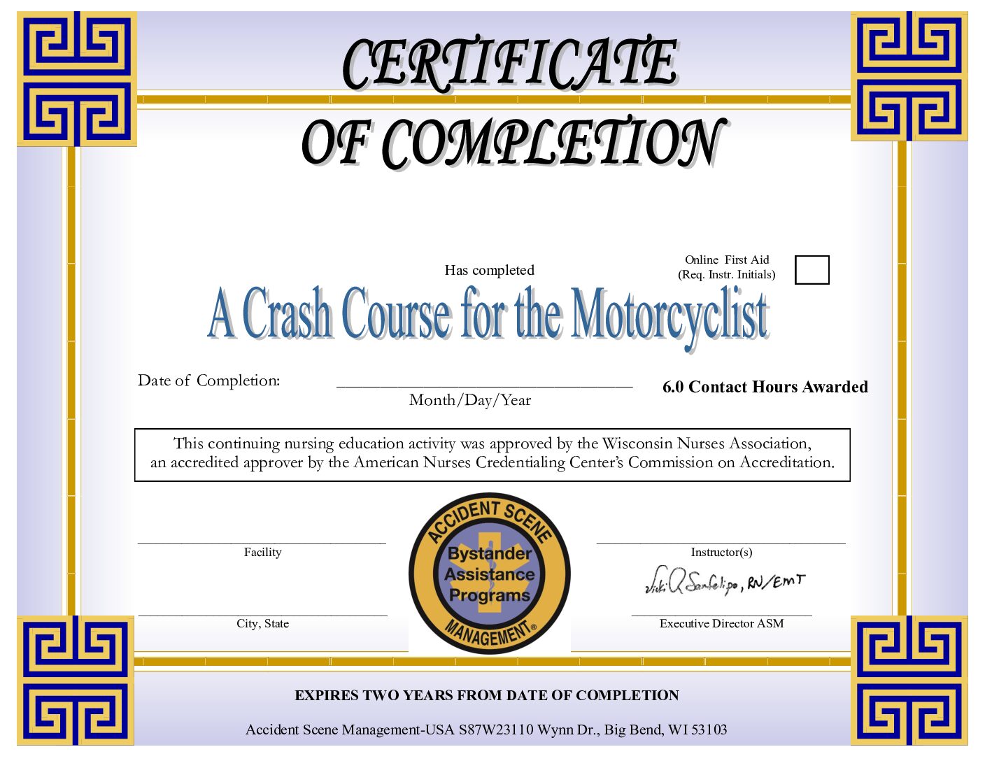 ASM Class Certificate | Road Guardians